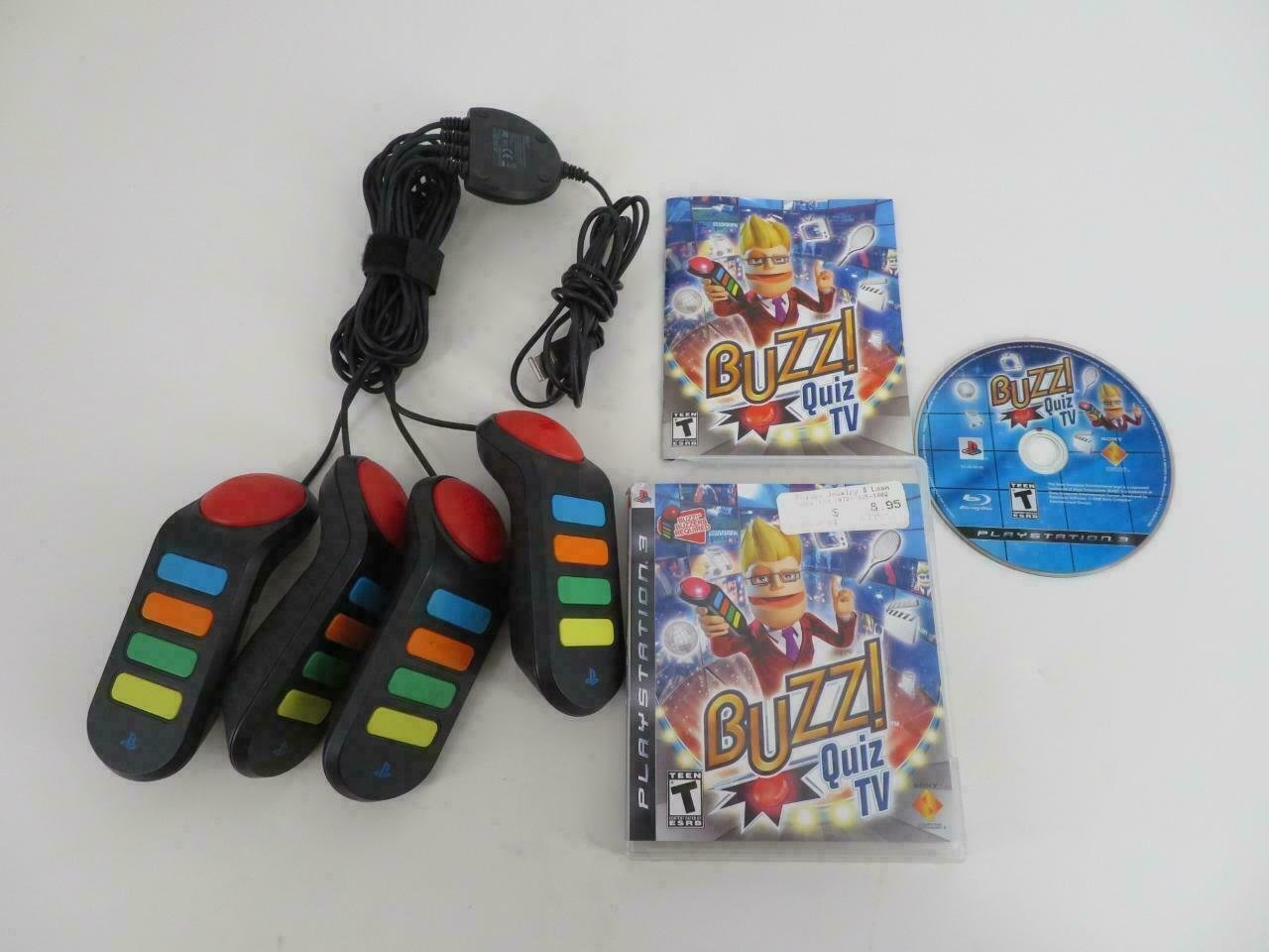 Ps3 Playstation 3 Buzz Buzzers x 4 + USB Dongle and Buzz! Quiz TV Game ...
