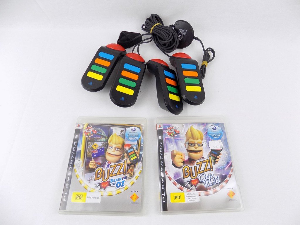 Ps3 Playstation 3 Buzz Bundle 4x Buzzers + 2x Buzz Games Quiz World ...