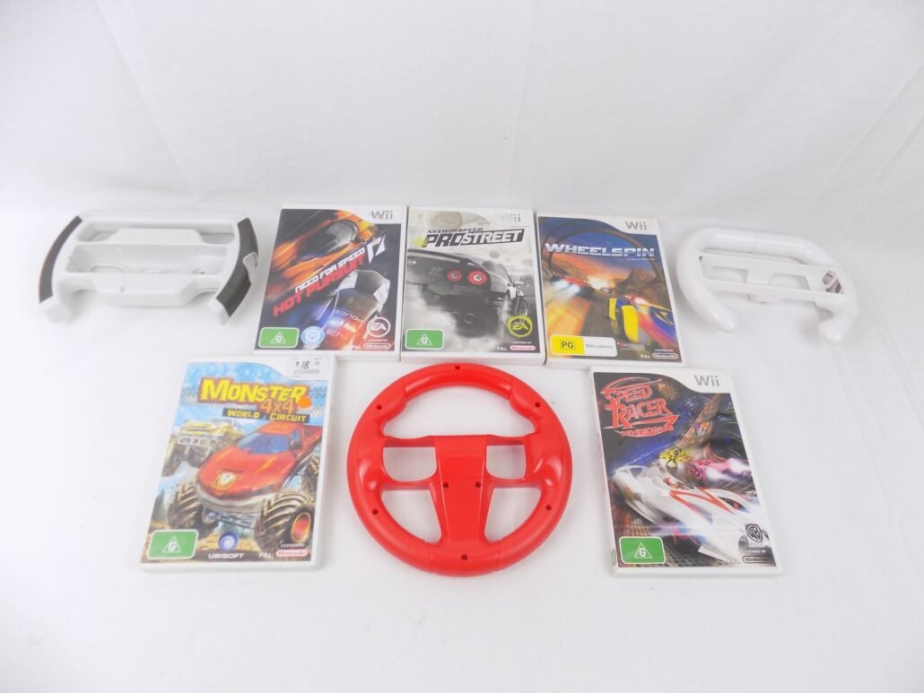 Nintendo Wii Racing Bundle + 5x Racing Games + 3x Steering Wheel - Wii ...