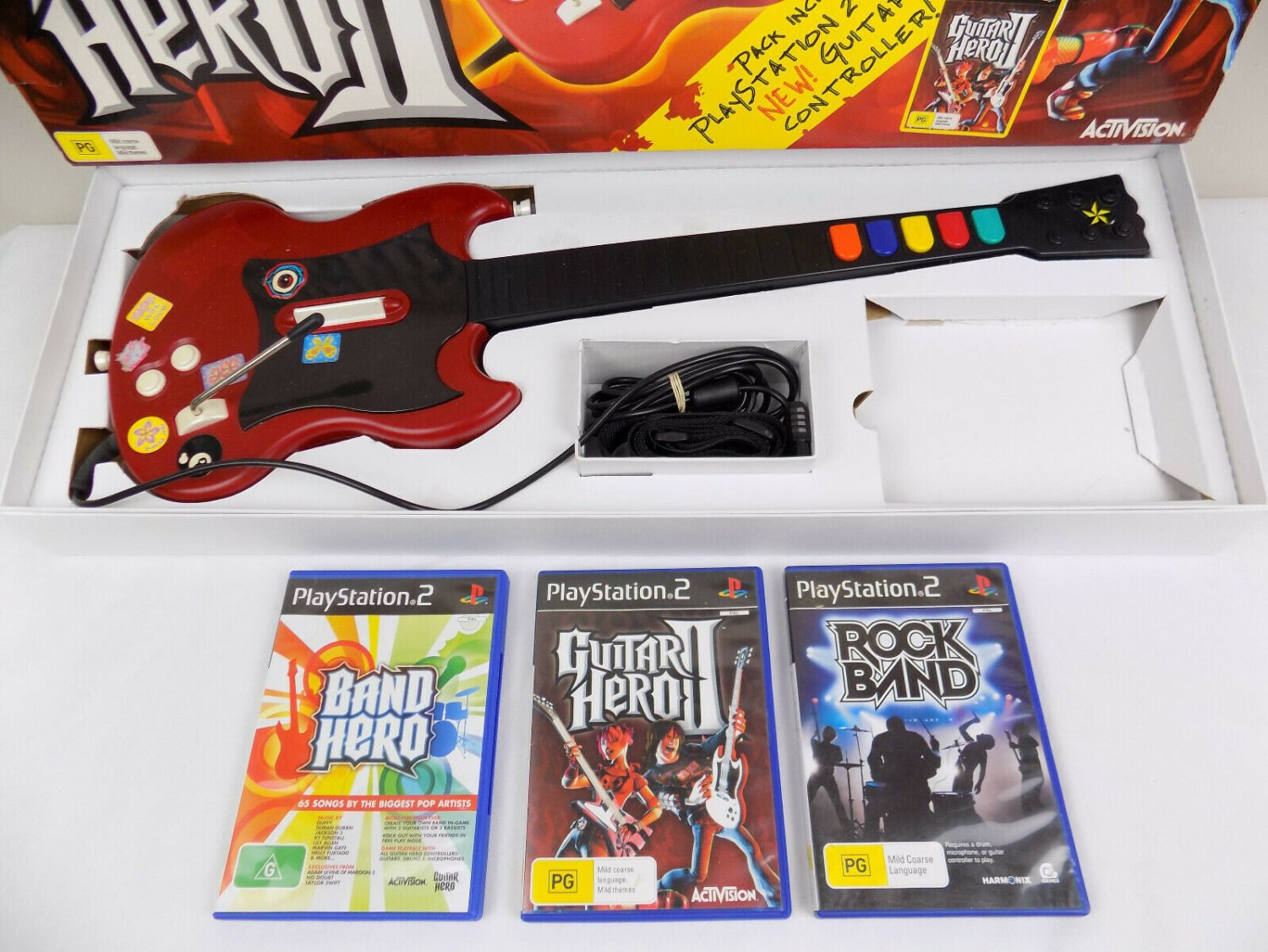 Boxed Playstation 2 Ps2 Guitar Hero Controller +3x Games Bundle ...