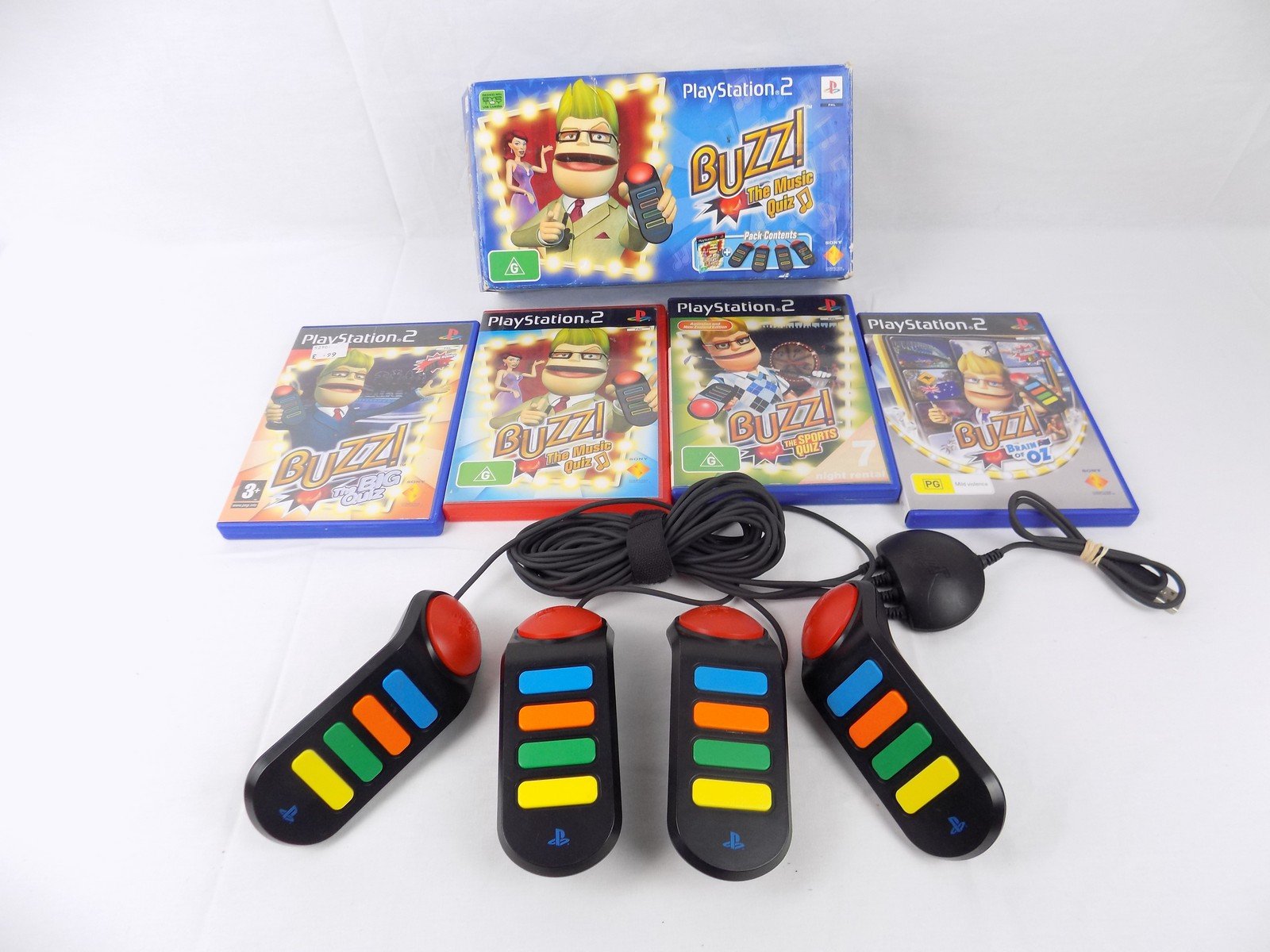 Huge Boxed Playstation 2 Ps2 Buzz Bundle - 4x Buzzers + 4x Buzz Games ...