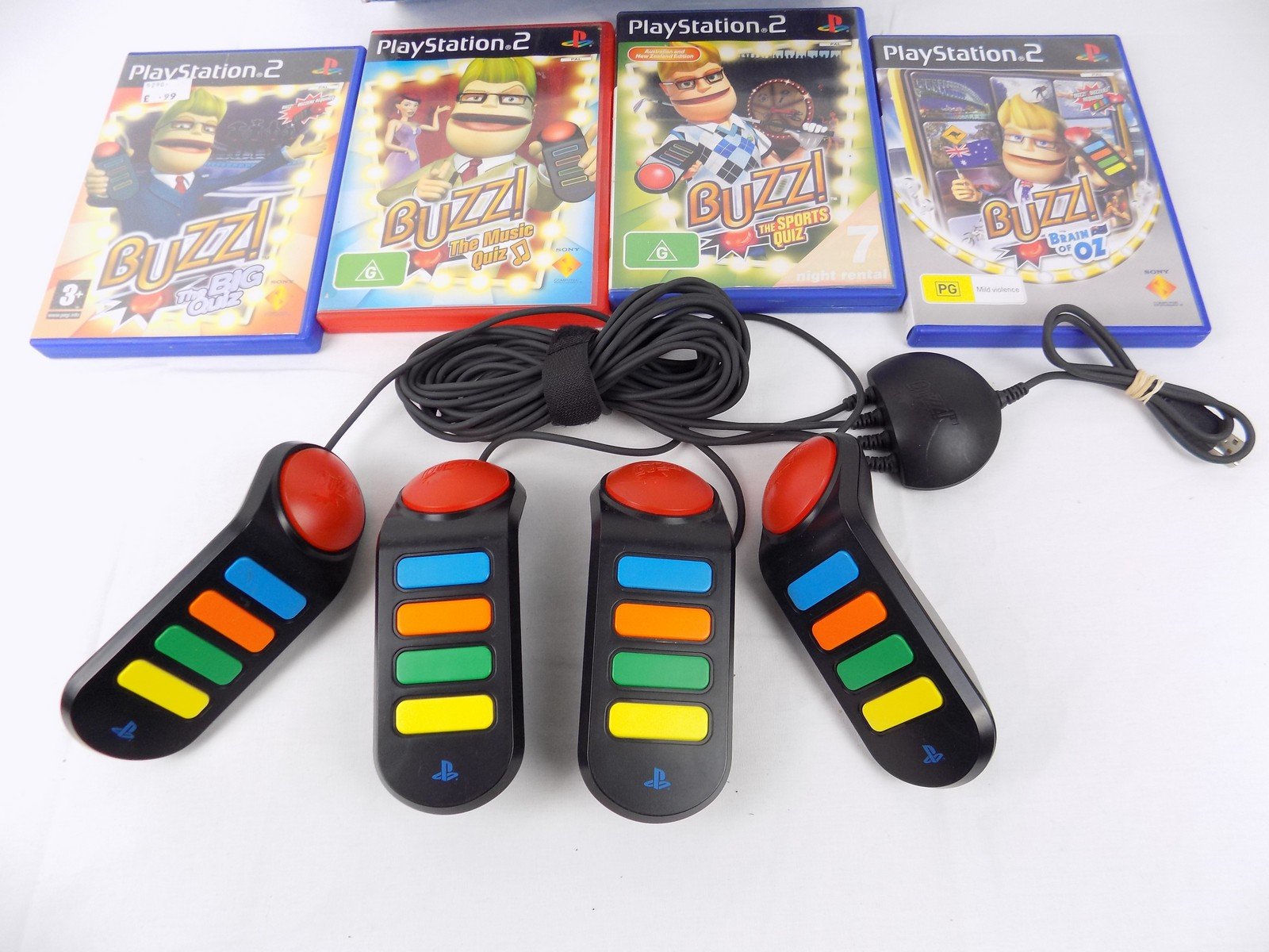 Huge Boxed Playstation 2 Ps2 Buzz Bundle – 4x Buzzers + 4x Buzz Games ...