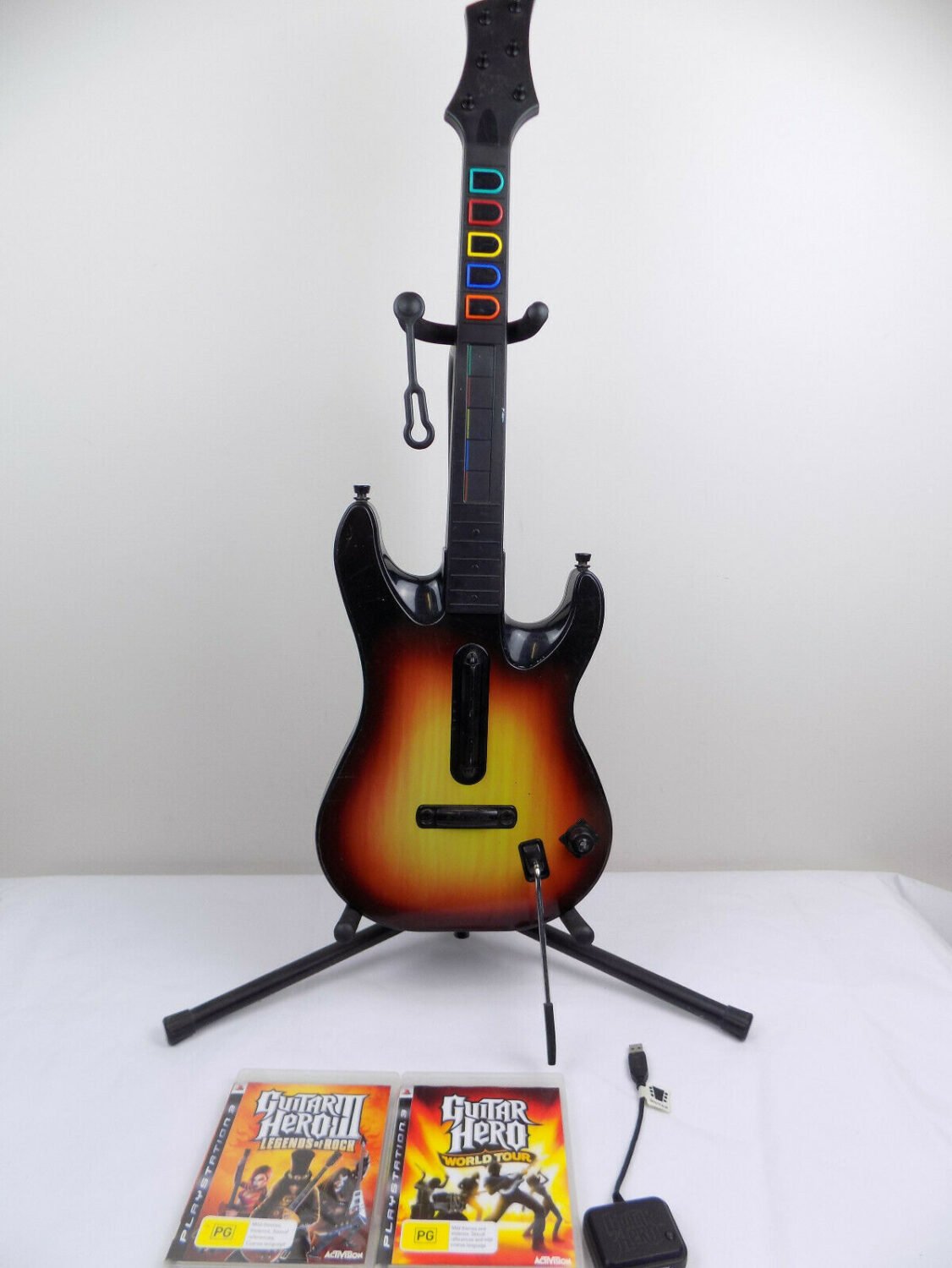 Playstation 3 Ps3 Sunburst Wireless Guitar Hero Controller 2x Games ...