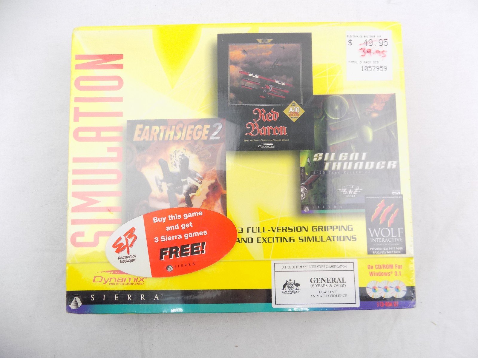 Sealed Big Box PC Sierra Earth Siege 2, Red Baron, Silent Thunder ...