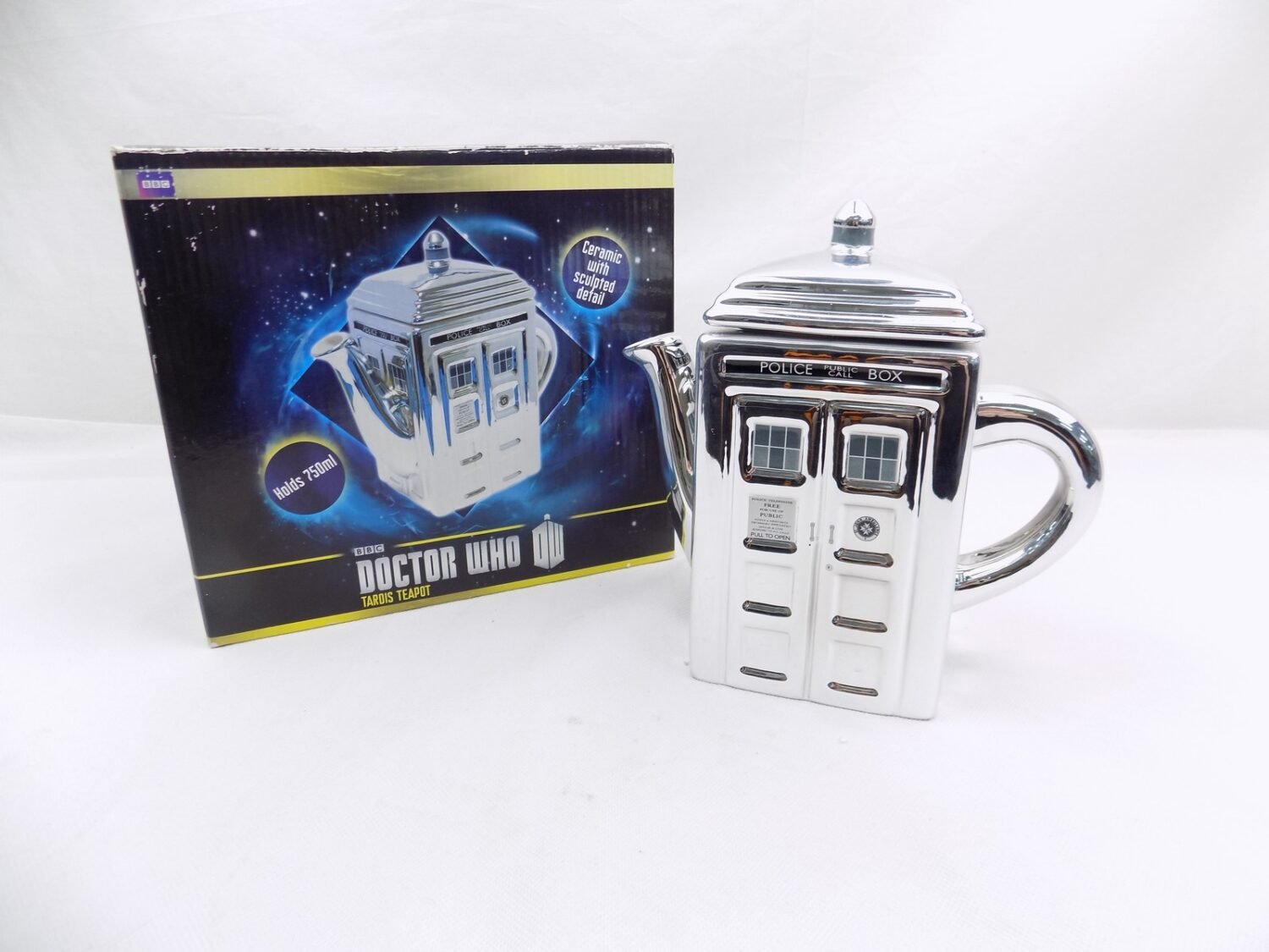 Boxed Like New Doctor Who Chrome Tardis 750ml 50th Anniversary Teapot ...