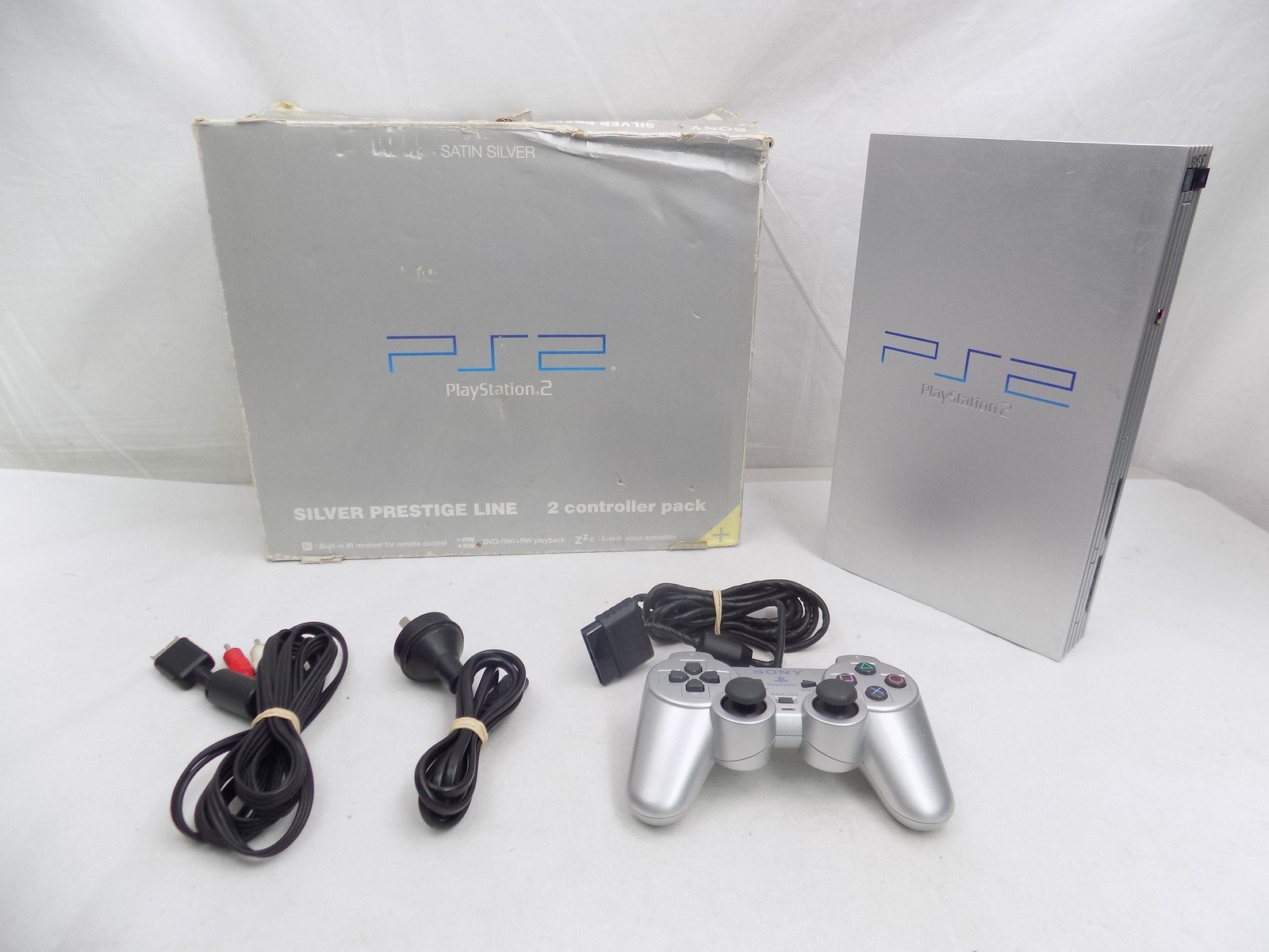 Boxed Playstation 2 PS2 Console Silver Prestige Line + Cables ...