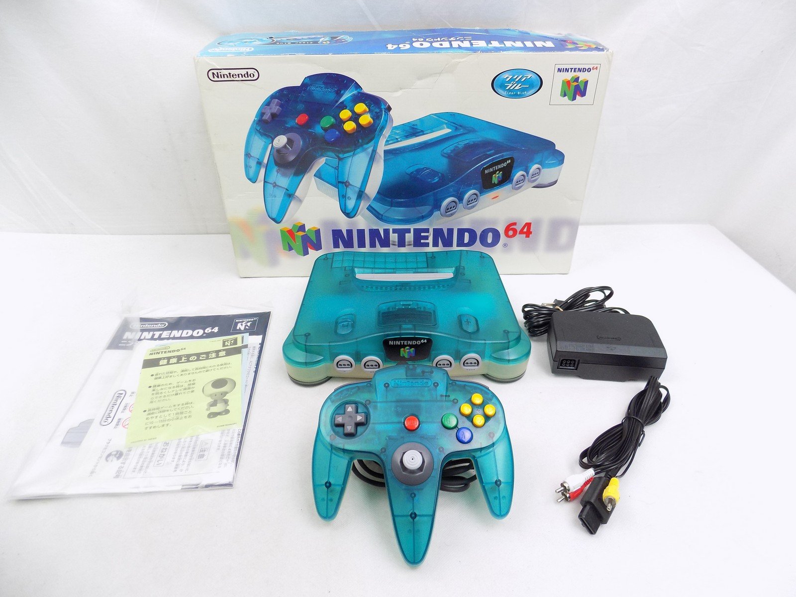 Boxed Nintendo 64 N64 Ice Blue / Clear White Console Bundle Japan ...