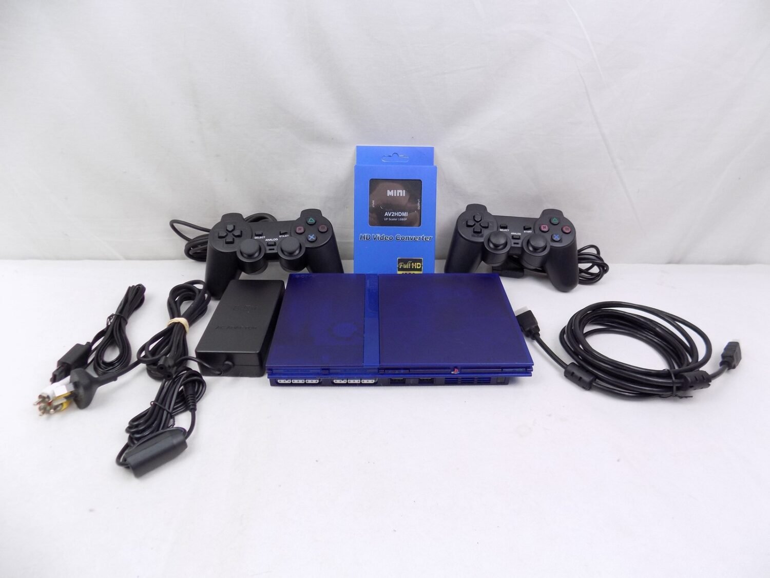 Playstation 2 PS2 Region Free Ocean Blue Console Bundle + 2 Controllers ...