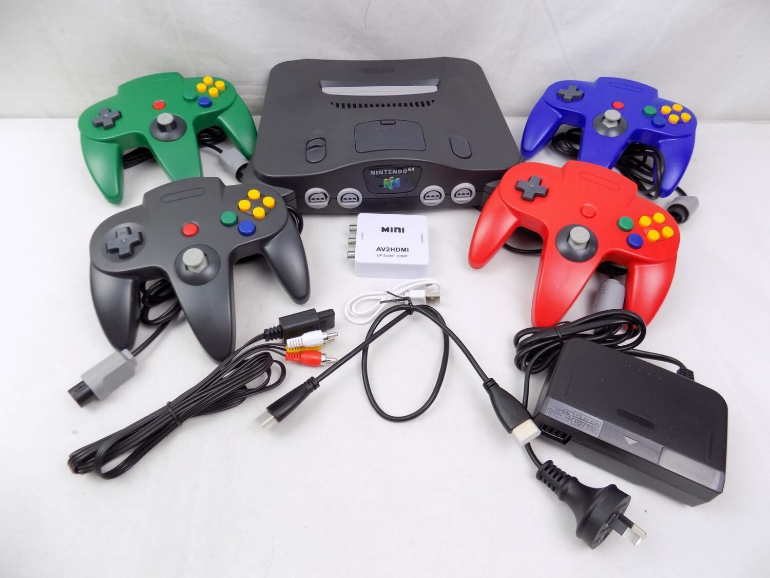 Nintendo 64 N64 Console Bundle + 4 Controllers & HDMI Converter ...