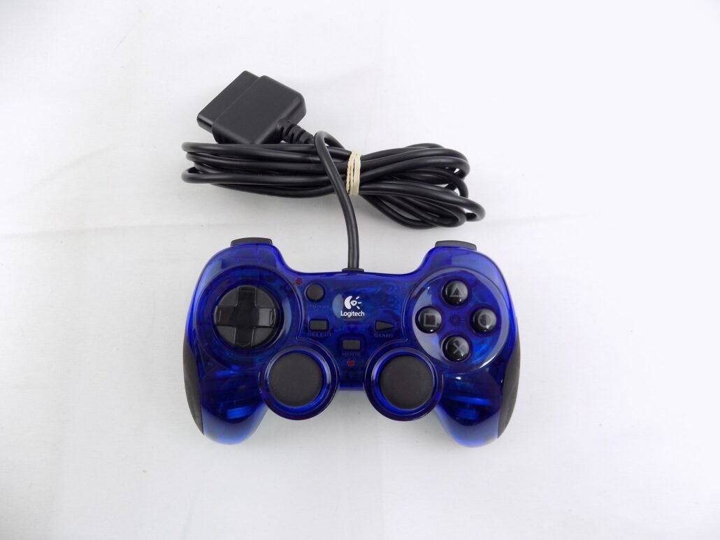 Like New Playstation 2 Logitech Wired Clear Blue Mini Controller ...